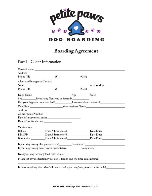 Free Printable Dog Boarding Forms Printable Word Searches